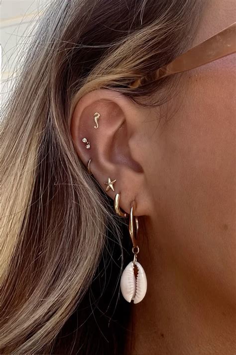 Beachy Ear Stack In 2025 Earings Piercings Ear Jewelry Girly Jewelry