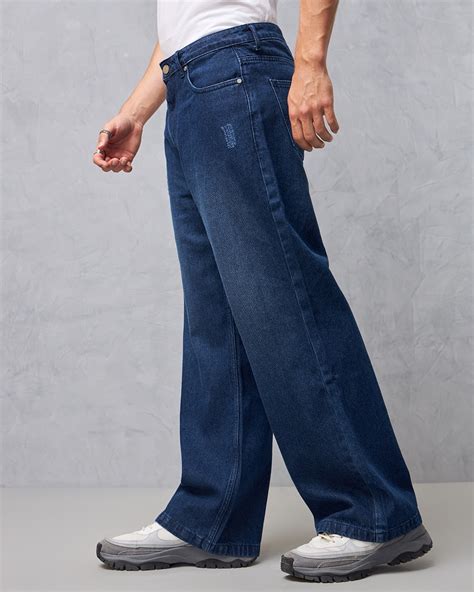 Buy Mens Blue Baggy Wide Leg Jeans Online At Bewakoof