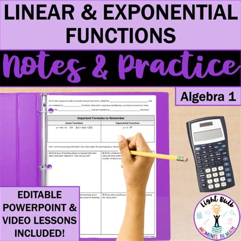 Modeling Linear And Exponential Functions Guided Notes Worksheet And Video Lessons