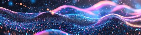 Abstract Digital Wave Pattern With Glowing Pink And Blue Particles