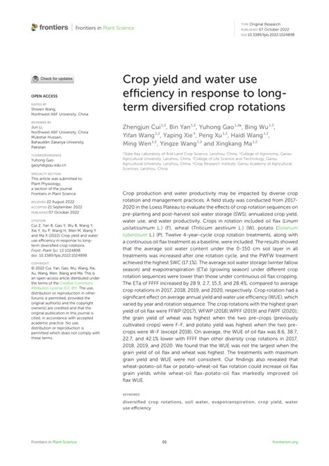 (PDF) Crop yield and water use efficiency in response to long-term diversified crop rotations