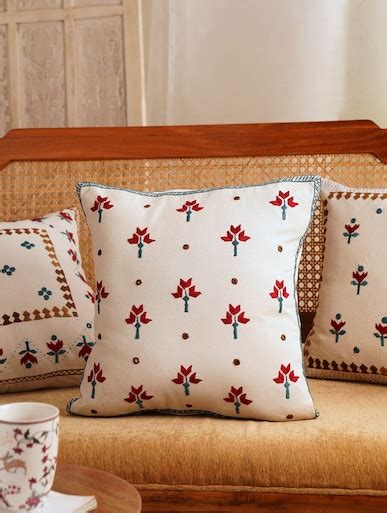 Shop Jaypore Multicolour Cotton Embroidered Embroidered Cushion Cover