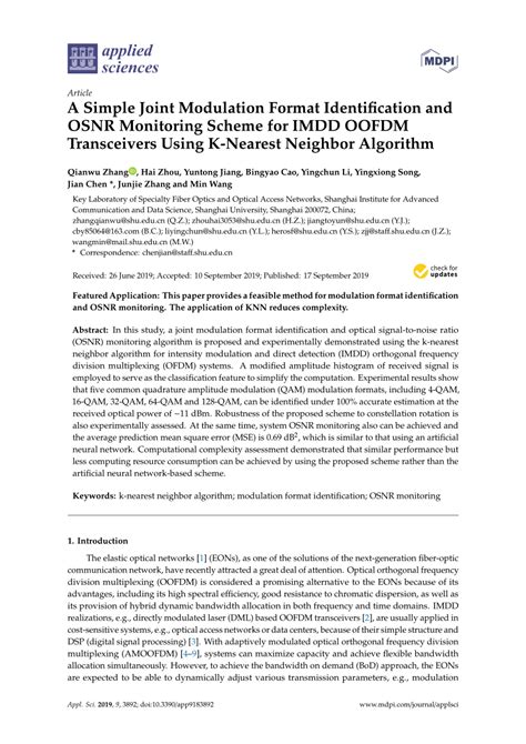 Pdf A Simple Joint Modulation Format Identification And Osnr Monitoring Scheme For Imdd Oofdm