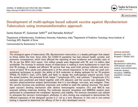 Pdf Development Of Multi Epitope Based Subunit Vaccine Against Mycobacterium Tuberculosis