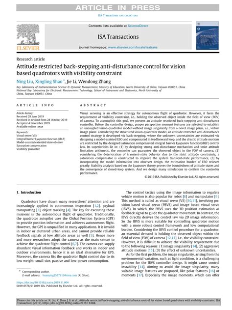 Pdf Attitude Restricted Back Stepping Anti Disturbance Control For Vision Based Quadrotors