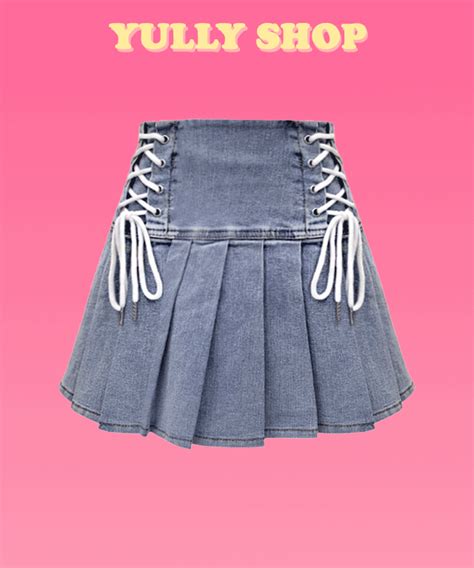 플리츠데님스커트 리본 A라인 청치마 하이틴룩 무대의상 키치 에이블리