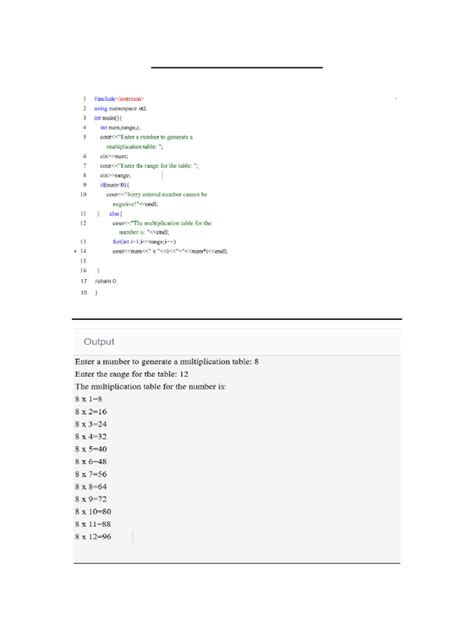 For Loop Multiplication Table Pdf