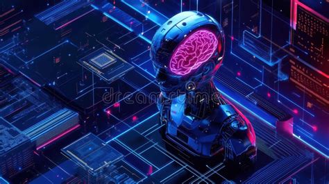 Exploring Cutting Edge Ai Technology Through A Vibrant Illustration Of A Robot Microchip And