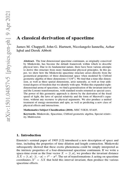 A Classical Derivation Of Spacetime Pdf Spacetime Dimension