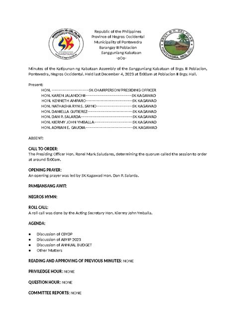 Kk Assembly Edited Kk Assembly Republic Of The Philippines Province Of Negros Occidental