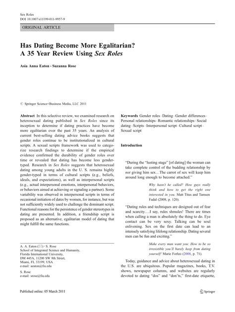 Pdf Has Dating Become More Egalitarian A 35 Year Review Using Sex Roles