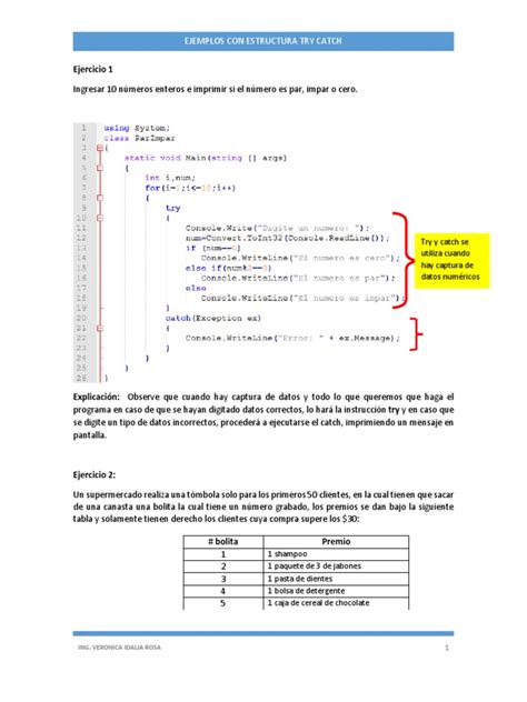 Ejemplos Con Try Y Catch Pdf Programación De Computadoras