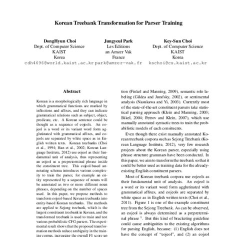 Korean Treebank Transformation For Parser Training Acl Anthology