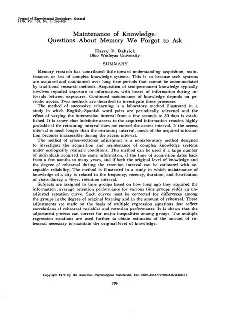 Bahrick Questions About Memory Pdf Regression Analysis Memory