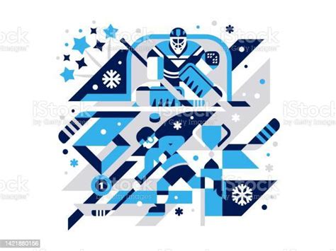 아이스 하키 벡터 일러스트 레이 션 플랫 기하학적 스타일 하키 선수에 대한 스톡 벡터 아트 및 기타 이미지 하키 선수