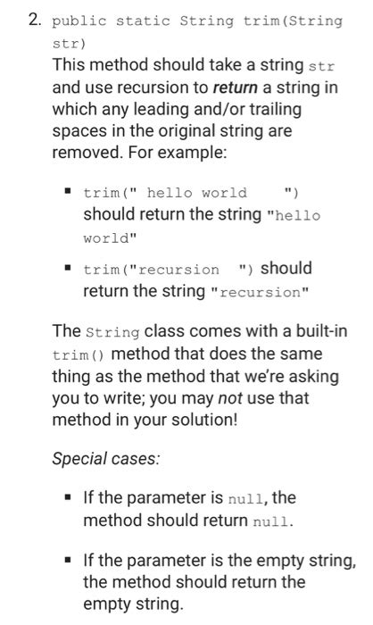 Solved Public Static String Trim String Str This Method Chegg
