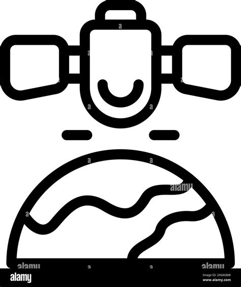 Simple Bold Line Art Icon Of A Satellite Orbiting The Earth Transmitting A Data Signal Stock