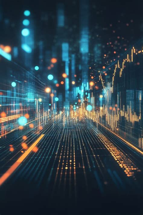 Abstract Data Visualization With Glowing Lights And Graph Lines Stock