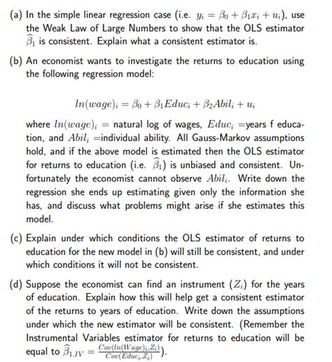 Solved A In The Simple Linear Regression Case Ie