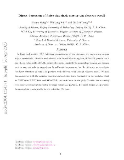 Pdf Direct Detection Of Finite Size Dark Matter Via Electron Recoil