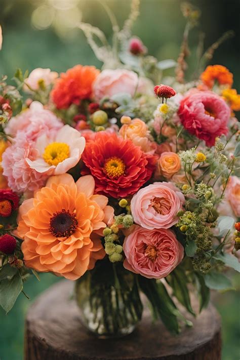 Sunset Colors Wedding Bouquet Pink Orange Red Wedding Flowers