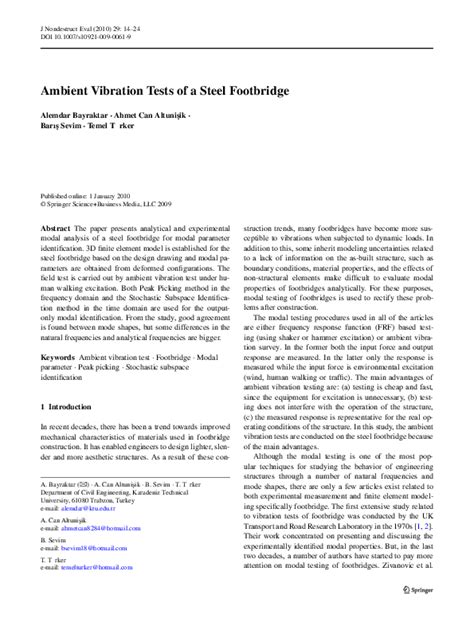 Pdf Ambient Vibration Tests Of A Steel Footbridge