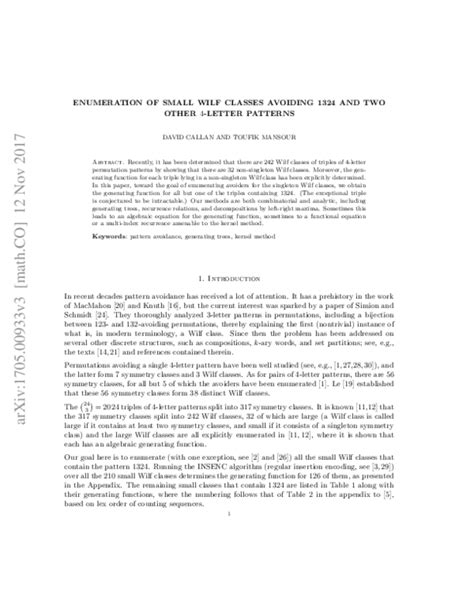 Pdf Enumeration Small Classes Of 1324 And Other Two 4 Letter Patterns