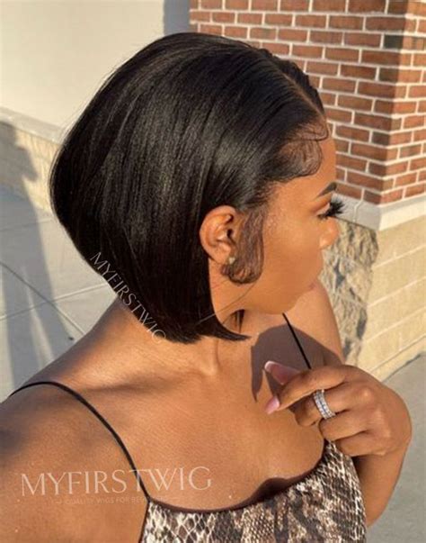 Malaysian Hair Angled Wedge Cut Yaki Bob Lace Front Wig Lfb051