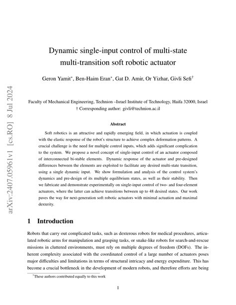 Pdf Dynamic Single Input Control Of Multi State Multi Transition Soft Robotic Actuator