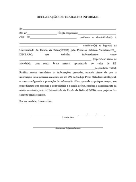 Modelo De Declaracao De Trabalho Informal Varios Modelos Images Hotmodelo De Declaracao De