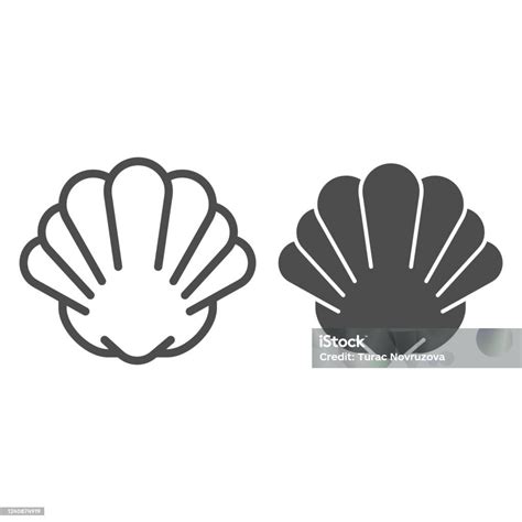 쉘 라인과 솔리드 아이콘 해양 생물 개념 흰색 배경에 조개 조개 기호 모바일 개념 및 웹 디자인에 대한 개요 스타일의 조개 아이콘 벡터 그래픽 가리비에 대한 스톡 벡터 아트