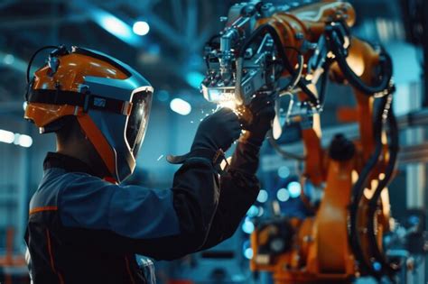 Premium Photo Engineer Monitors Welding Robotics In Smart Automotive