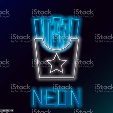 빛나는 네온 라인 감자 감자 튀김 에 판지 패키지 상자 아이콘 검은 배경에 격리 패스트 푸드 메뉴 다채로운 개요 개념 벡터 감자 요리에 대한 스톡 벡터 아트 및 기타 이미지