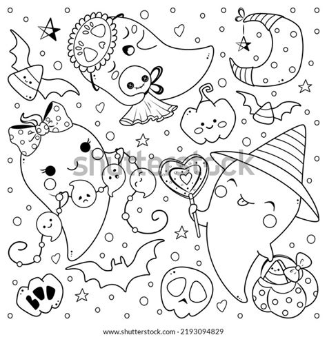 할로윈 색칠 페이지 카와이 유령 윤곽선 스톡 벡터로열티 프리 2193094829 Shutterstock