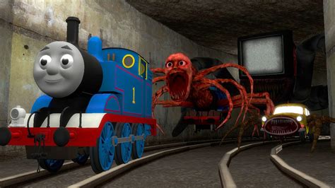 Building A Thomas Train Chased By Cursed Thomas And Friends Bus Eater Tv Eater In Garrys Mod