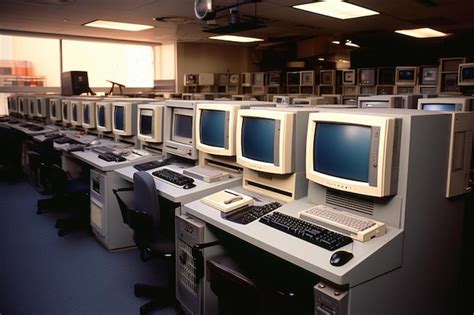 Computer Lab With Rows Of Computers Premium Ai Generated Image