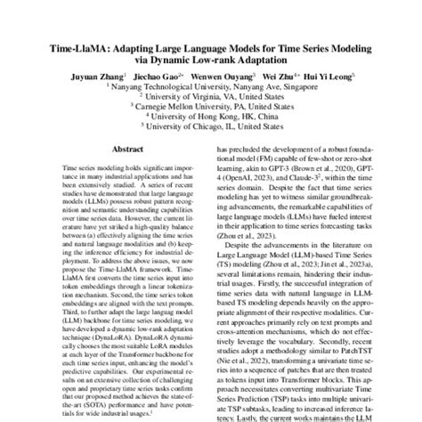 Time Llama Adapting Large Language Models For Time Series Modeling Via Dynamic Low Rank