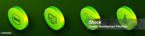 등각 투영 선 설정 액자 16 수정 카메라 초점 선 및 삼각대 아이콘 벡터 16에 대한 스톡 벡터 아트 및 기타 이미지 16 3차원 형태 녹색 Istock