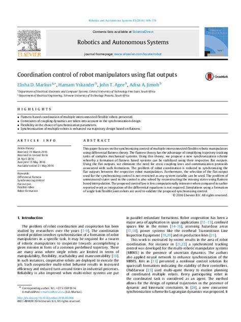pdf coordination control of robot manipulators using flat outputs