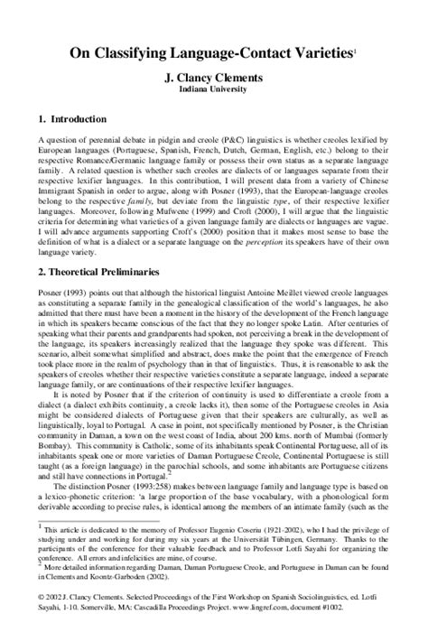 Pdf On Classifying Language Contact Varieties J Clancy Clements