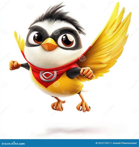 Cartoon Bird Superhero Flying With Vibrant Yellow Wings And Red Cape