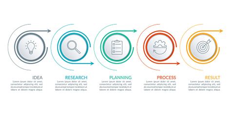 5 단계 옵션 또는 레벨 화살표와 인포 그래픽 라인 타임라인 정보 그래픽 비즈니스 프리젠 테이션 정보 브로셔 배너 워크 플로우 레이아웃 템플릿 벡터 그림입니다 0명에 대한