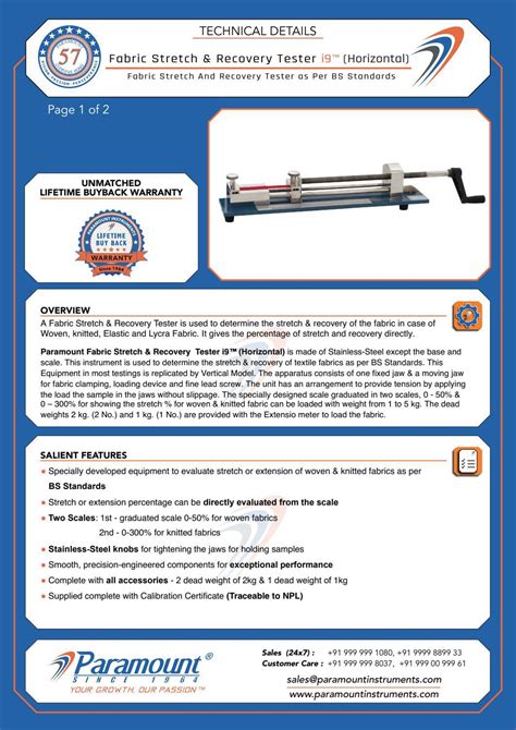 Fabric Stretch And Recovery Tester I9 Horizontal By Paramount Instruments Pvt Ltd Issuu