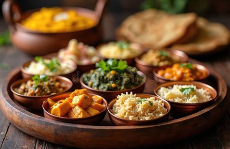 Indian Main Course Dishes Assortment In Bowls Includes Paneer Butter