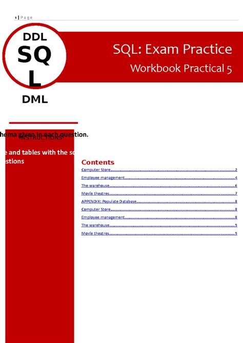 Exam Practice SQL Workbook P A G E DDL SQ L DML SQL Exam Practice Workbook