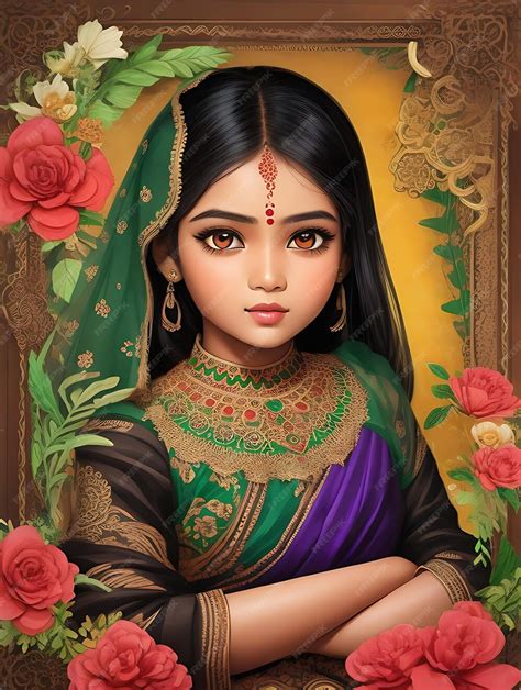 Premium Ai Image Cute Portrait Bangladeshi Girl Illustration