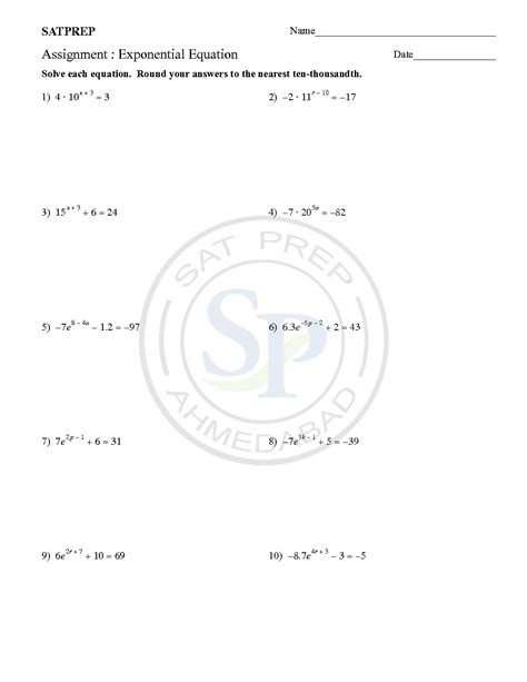 Exponential Equations Worksheet