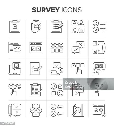 설문 조사 아이콘 세트입니다 투표 피드백 감정적 인 의견 체크리스트 평가 검토 퀴즈 및 투표 벡터 기호 아이콘에 대한 스톡 벡터