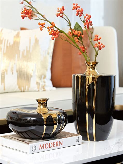 세라믹 꽃병 황금 흐름 유약 추상 수공예 가구 꽃꽂이 세라믹 병 현대 가정 장식꽃병 Aliexpress