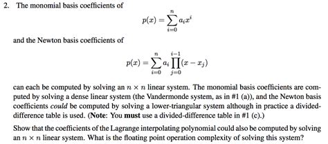 the monomial basis coefficients of p x sigma n i